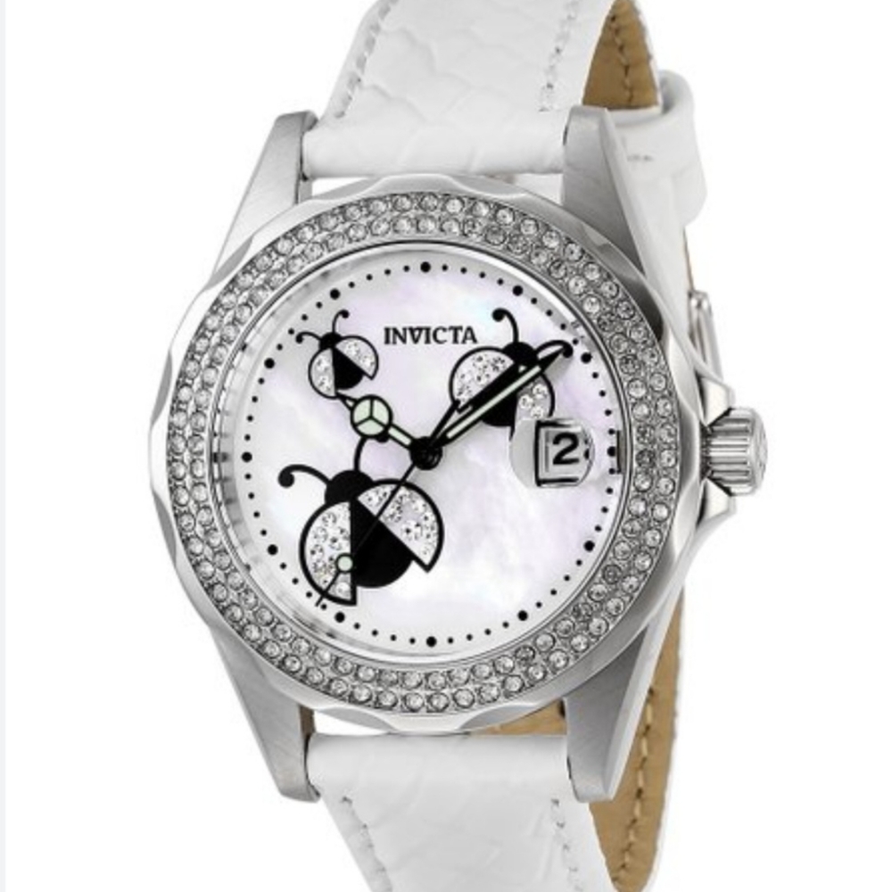 New - Invicta | White & Silver Ladybug Angel Leather-… - Gem